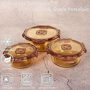 LIUYWYHCF Extra Large Glass Storage/Baking Containers with Lids (6 Pieces Total) Set of 3, Meal Prep Food Airtight and lunch Container, Microwave, Freezer and Dishwasher, Amber Round