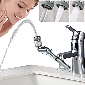 1440° Rotating Faucet Extender(Updated from 1080°), 3-funciton Faucet Aerator, Faucet Attachment with Female/Male Thread for Bathroom or Kitchen, Plastic Faucet Nozzle,Robotic Arm Sink Aerator Chrome
