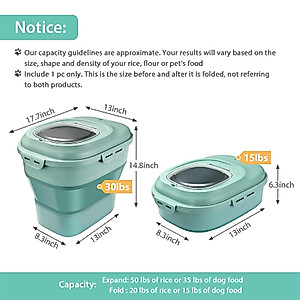 Letingoo Rice Storage Container, Foldable Airtight Food Storage Containers with Measuring Cup & Wheels, Dry Food Flour Sugar Storage Container (Green)