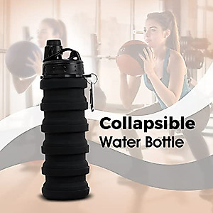 MAKERSLAND Collapsible Water Bottle for Adults, Boys, Students, Kids, Reusable Silicone Foldable Water Bottles for Travel Camping Hiking, Portable Sports Water Bottle, Black
