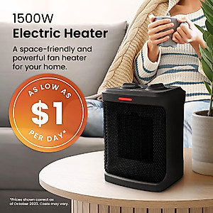 Pro Breeze Space Heater – 1500W Portable Electric Heater for Indoor Use, Ceramic Heater with Adjustable Thermostat, Small Heater for Home, Bedroom, Office, Garage with 3 Operating Modes - Black