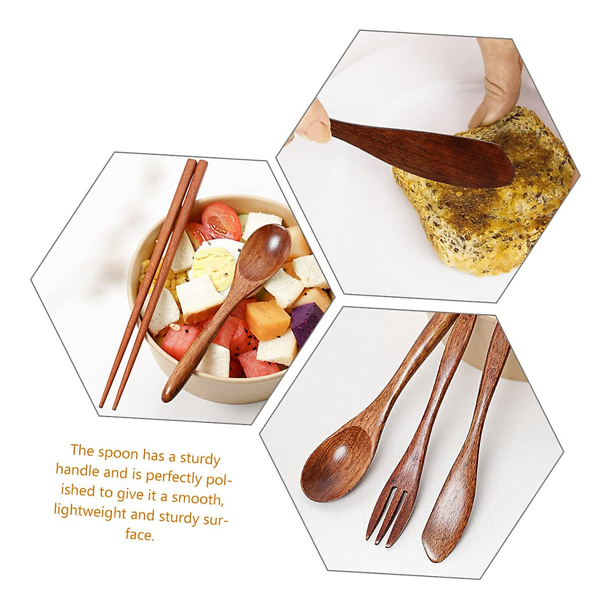 3 Sets Spoon Fork Chopsticks Wooden Spoons for Eating Wooden Flatware Wood Chopsticks Wooden Tableware Wooden Silverware Wood Dinnerware Wooden Fork Wood Spoon Wood Fork