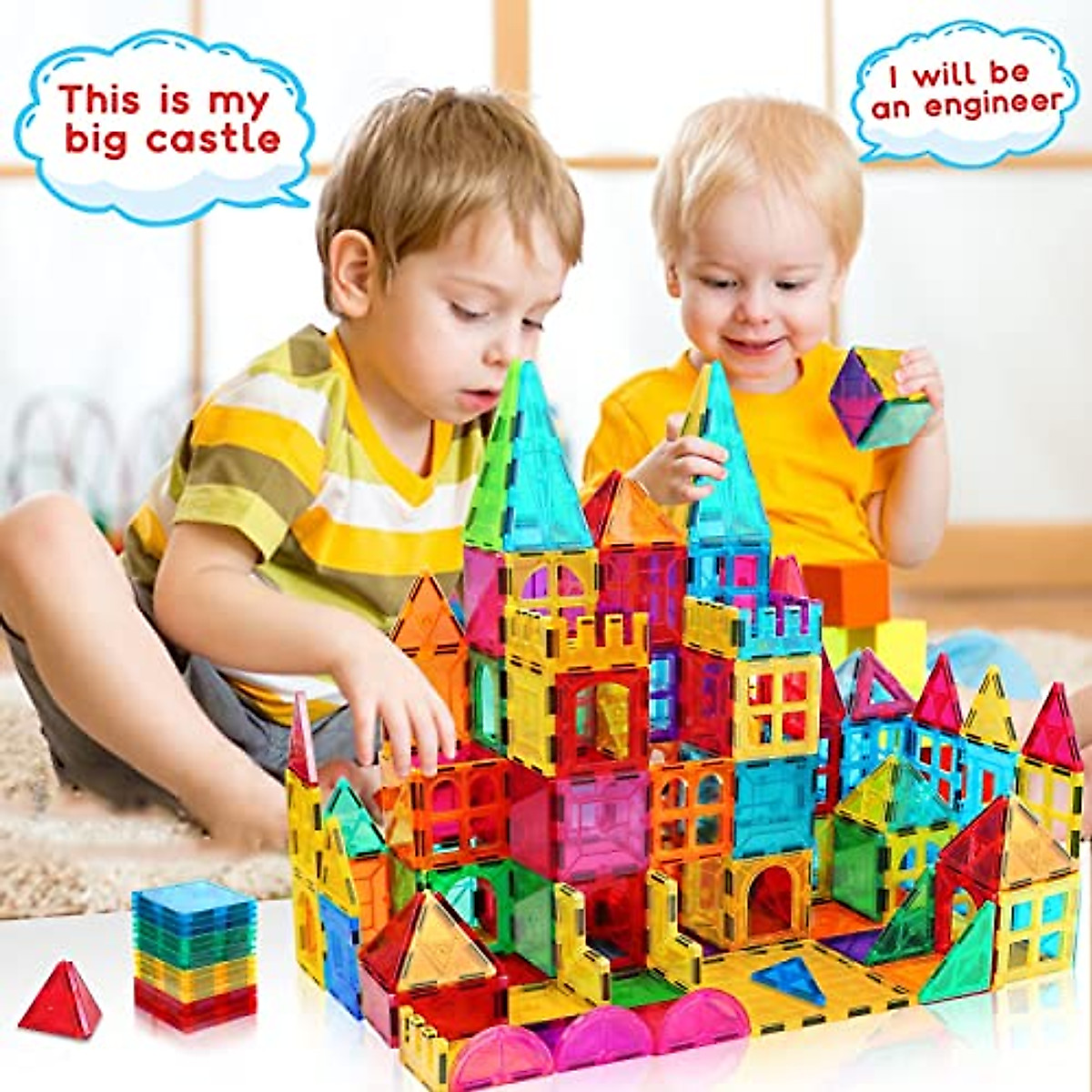 Toys for 3 4 5 6 7 8+Year Old Boys Girls Colorful Magnetic Tiles for Kids Ages 4-8 Upgrade STEM Educational Creativity Stacking Magnetic Building Blocks Set for Toddlers Child Ages 3-5 Birthday Gifts