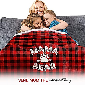 Vprintes Mother 's Day Gifts for Mom from Daughter Son - Mom Gifts from Daughters Sons - Birthday Gifts for Mom - Mama Bear Sherpa Fleece Hooded Blanket, Wearable Blanket