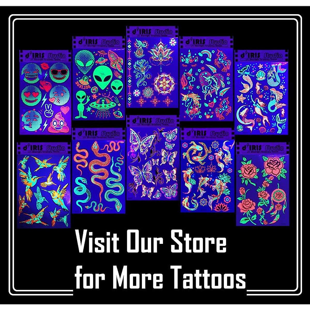 Temporary Tattoos for Glow Party UV Blacklight – 1 Sheet Lotus Floral Body Paint Art Light Festival Accessories Glow in the Dark Makeup | 7.2” x 5.2” Temp Great for EDM EDC Party Rave Parties