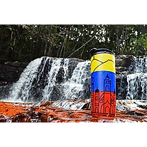 costablue Venezuela Vacuum Insulated Stainless Steel Thermal Travel Mug, 16 oz, Easy Clean, Flip leak Proof Lid Venezuelan Flag with Icons from Caracas