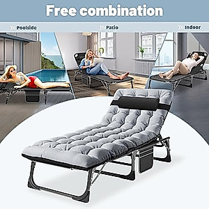 Slsy Sleeping Cots for Adults, 5-Position Folding Chaise Lounge Chairs Outdoor, Portable Folding Bed Cot Lounge Chair for Beach Lawn Camping Pool Sun Tanning