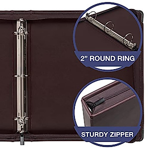 Samsill Classic Professional 3 Ring Zippered Binder, 2 Inch Round Ring, Portfolio Organizer for 8.5x11” Documents, Binder with Zipper, Silver Corner Accents, Burgundy