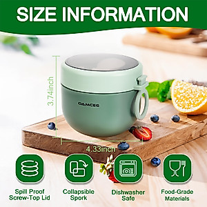 OAMCEG 2 Pack Overnight Oats Containers with Lids - 20 OZ Yogurt Cups Stainless Steel Inside Overnight Oats Jars with Spoon, Insulated Food Jars Portable Oatmeal Container Breakfast On The Go Cups