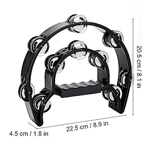 Half Moon Tambourine,Hand Tambourine Double Row Jingle Handbell Tambourine Percussion Musical Instrument 6 Colors(Black) half moon instrument adult size half moon tambourine