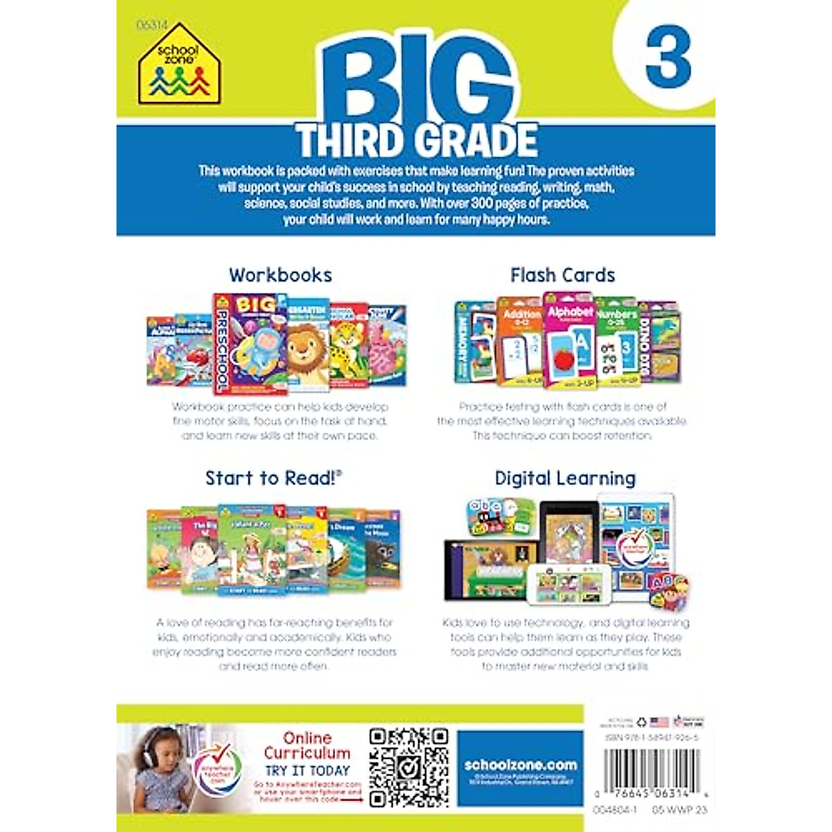 School Zone - Big Third Grade Workbook - 320 Pages, Ages 8 to 9, 3rd Grade, Reading, Writing, Math, Science, History, Social Science, Critical Thinking, and More (School Zone Big Workbook Series)