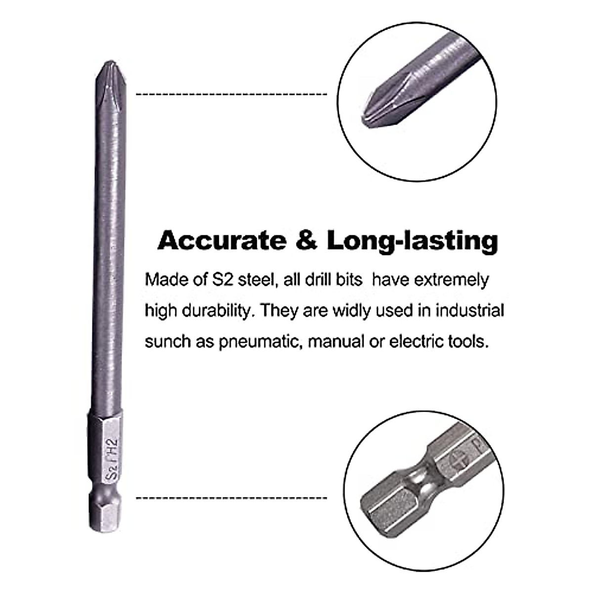 Rocaris 10pcs 1/4 Inch Hex Shank Long Magnetic Screwdriver Bits Set 4 in Power Tools (Slotted+Cross Head)