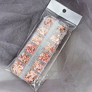 KACHIMOO KACHIMOO Nail Glitter Sequins,12 Grids Gold Pink Nail Glitter Flakes 3D Cherry Blossoms Moon Star Nail Sequin Flakes Heart Nail Charm Nail Accessories for Nail Art Decoration