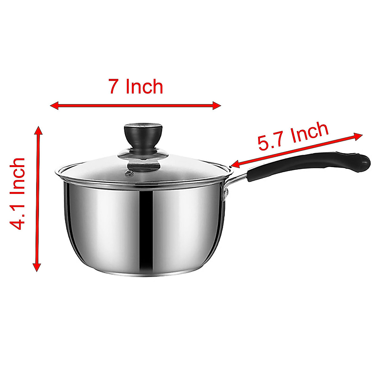 Stainless Steel Saucepan, 1.3 Quart Long Handle Milk Pot with Lid for Warming, Cooking and Boiling Milk, Spaghetti, Soup in Kitchen and Outdoor (18cm)