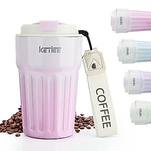KETIEE Insulated Coffee Cup with Leakproof Lid,Reusable Coffee Cups Travel Cup,13 OZ Coffee Travel Mug,Double Walled Coffee Mug,Stainless Steel Coffee Mug for Hot Cold Drinks (Grad Pink)