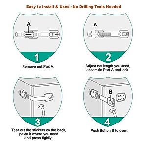 12 Pack Vmaisi Multi-Use Adhesive Straps Locks - Childproofing Baby Proofing Cabinet Latches for Drawers, Fridge, Dishwasher, Toilet Seat, Cupboard, Oven,Trash Can, No Drilling (White) (12)