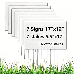 WENWELL Blank Yard Signs with H Metal Stakes 17 x 12 in,Real Estate Garage sale Signs,Corrugated Plastic Lawn Sign for Birthday,Custom Poster Outdoor sign for road,Arrow,House,7 Packs