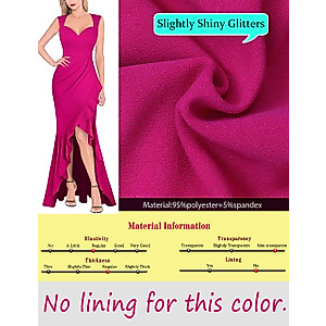 VFSHOW Womens Sexy Ruffle V Neck Ruched Formal Wedding Guest Prom Maxi Dress 2023 Sweetheart Evening Keyhole Back Slit Sparkly Glitter HI-LO Long Cocktail Gown (Hot Pink, Small) 0105 HPIK S