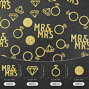 220 Pieces Gold Wedding Table Confetti, Mr and Mrs Gold Diamond Ring Paper Circle Dots Diamond Glitter Confetti for Marriage Ceremony Anniversary Valentine's Day