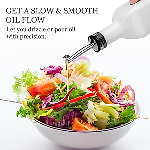 DIMBRAH Olive Oil Dispenser, Oil Dispenser Bottle for Kitchen, White Olive Oil Bottle with 2 No-drip Pourers and Funnel, Farmhouse Glass Oil Bottle - [SINGLE PACK]