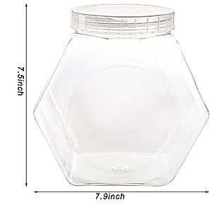 SOUJOY 2 Pack Plastic Candy Jar with Lid, 1 Gallon Cookie Containers for Kitchen Counter, Clear Hexagon Candy Display for Snacks, Dog Treats, Craft and Sewing Supplies, Coffee Pod, Laundry Pod