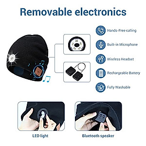 TOUCH TWO Beanie Bluetooth Hat with LED Light Wireless Musical Knitted Cap with Headphone Stereo Speakers & Mic for Running Hiking Jogging Black