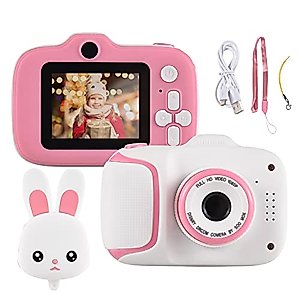 Wennzy Mini Cartoon Kids Digital Camera 1080P Digital Video Camera for Kids 2.0 Inch IPS Screen 4X Zoom Built-in Battery Cute Photo Frames Interesting Games with Neck Strap