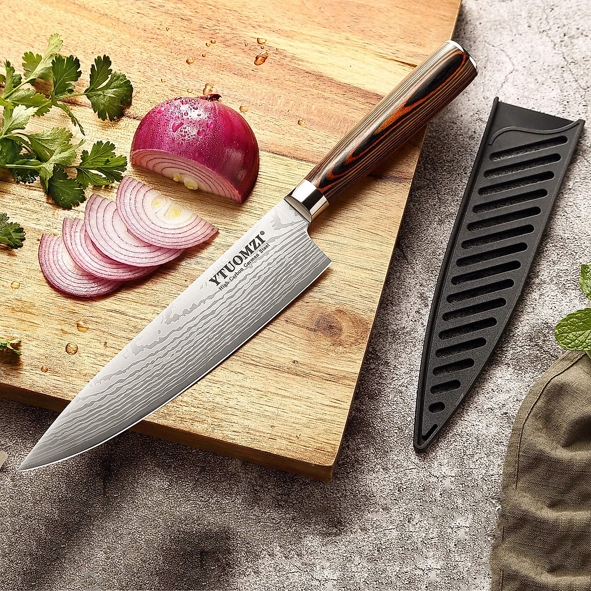 Ytuomzi Razor-Sharp Chef Knife, 8-inch High Carbon Stainless Steel Chef's Knife for Home Kitchen & Restaurant, 8" Chef Kitchen Knife with Sheath & Gift Box, Ergonomic Handle