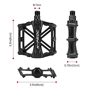 GPMTER Bike Pedals 9/16 for MTB, Mountain Road Bicycle Flat Pedal, with 16 Anti-Skid Pins -Universal Lightweight Aluminum Alloy Platform Pedal for Travel Cycle-Cross Bikes etc