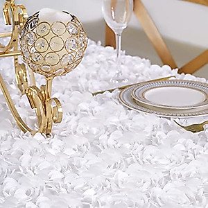 Fanqisi White Tablecloth 50x102 Inches Rosette Wedding Tablecloth Party Table Decor Rectangle Satin Floral Table Cover for Baby Shower Decorations