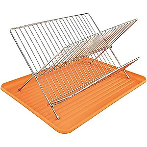 Dish Drying Rack w/ Folding Drainer, Orange - Southern Homewares - Kitchen Utensil Cleaning Set for Plates, Bowls, Cups