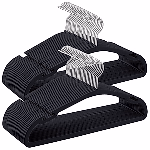 SONGMICS Velvet Hangers 50 Pack, Non-Slip Clothes Hangers, 17 x 8.3 Inches, Coat Hangers with Wide Shoulder Notches, Pants Bar, 360° Swivel Hook, Space-Saving, for Closet, Ink Black UCRF039B03