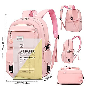 School Backpack for Teens Girls, Large Capacity Middle High School Bookbag, Multi Pocket Waterproof School Bag (Pink)