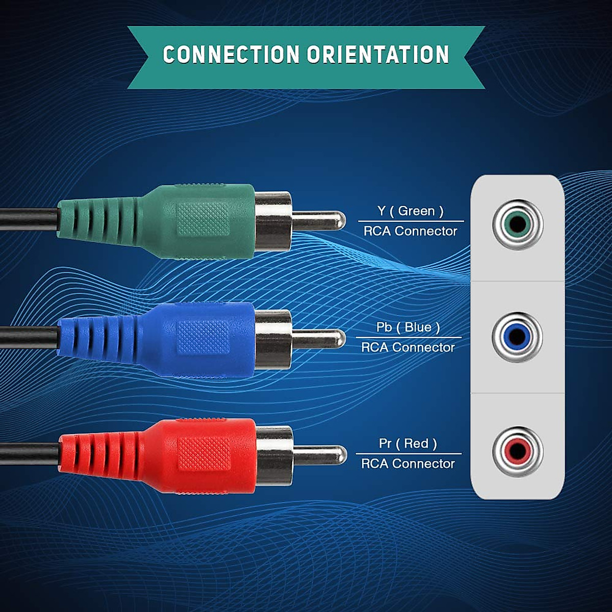 RocketBus Component Red Blue Green RCA Plug Connector Video Cord Cable for Monitor TV VCR DVD Player