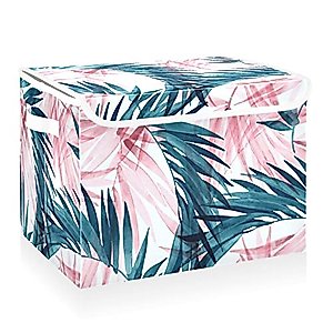 CaTaKu Tropical Storage Bins with Lids and Handles, Palm Leaves Fabric Large Storage Container Cube Basket with Lid Decorative Storage Boxes for Organizing Clothes