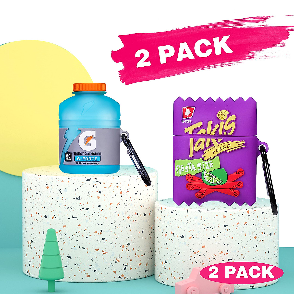 2 Pack Gkv for Airpods 2/1 Case for Airpod Cover Funny Fun Kawaii Cute Unique 3D Cartoon Girly Design Air Pods 2nd/1st Silicone Cases for Girls Teen Boys Kids(Blue Drink&Purple Candy)