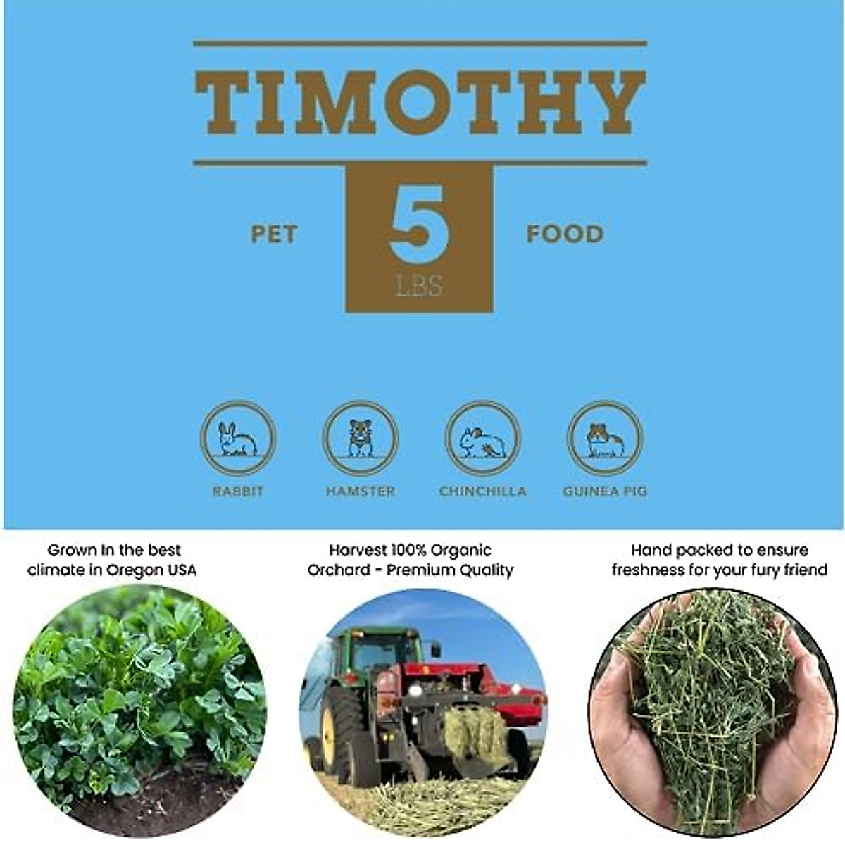 Bunny Honey Timothy Hay for Pets - Premium Quality All-Natural Feed for Rabbits, Guinea Pigs, and Chinchillas (Timothy5LB)