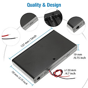 QTEATAK 2 Set 8 x AA Thicken Battery Holder Base Box with ON/Off Switch and Wire and Cover