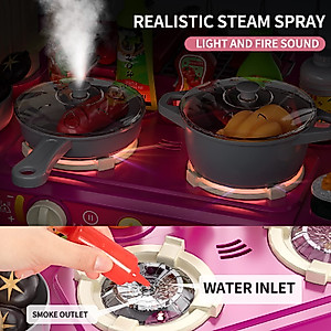 TEMI 2-in-1 Kitchen & Grill Playset for Kids - With 60-Piece Accessories, Sounds & Lights | Pretend Play Kitchen Set for 3+ Year Old Girls & Boys