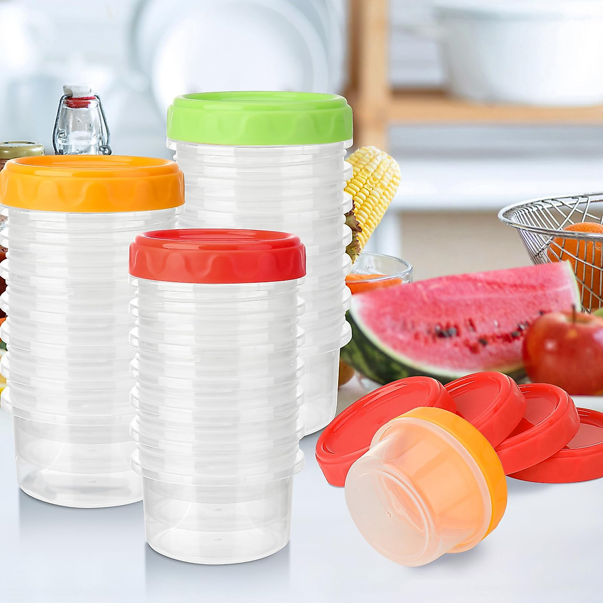 Xuelimei 2 oz/ 60 ml Small Plastic Food Containers,Reusable Food Storage Containers with Lids Plastic Reusable Freezer Storage Containers, Leakproof & Airtight, Freezer Safe, Dishwasher Safe. (12)