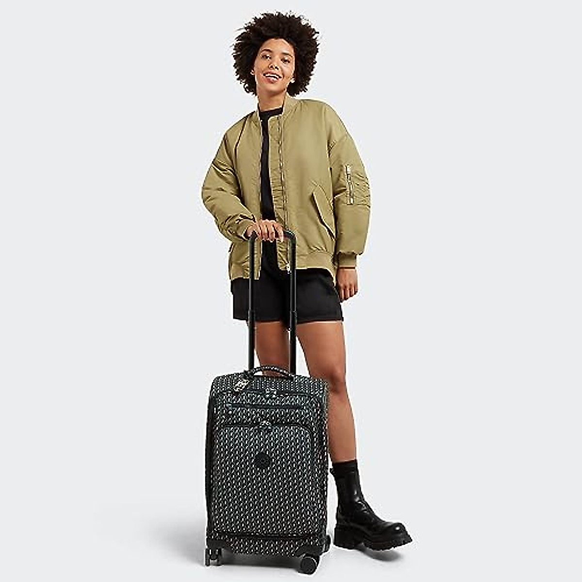 Kipling New Youri Spin Printed Small 4 Wheeled Rolling Luggage 3D K Pink