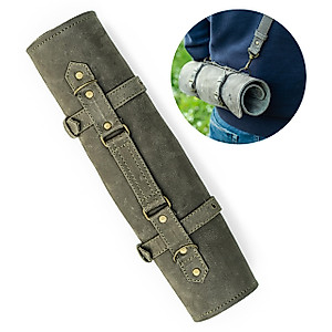 Angus Stoke Knife Roll Bag Genuine Leather – Knife case for Chefs 7 Slots – Leather Knife with Handle and Strap Frank (Olive-Green)