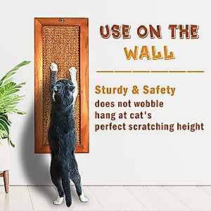 LSAIFATER Cat Scratching Post, Wooden Sisal Cat Wall Scratcher, Floor or Wall Mounted Vertical Cat Scratch Pad for Indoor Cats Adults or Kittens, Cat Wall Furniture Protector
