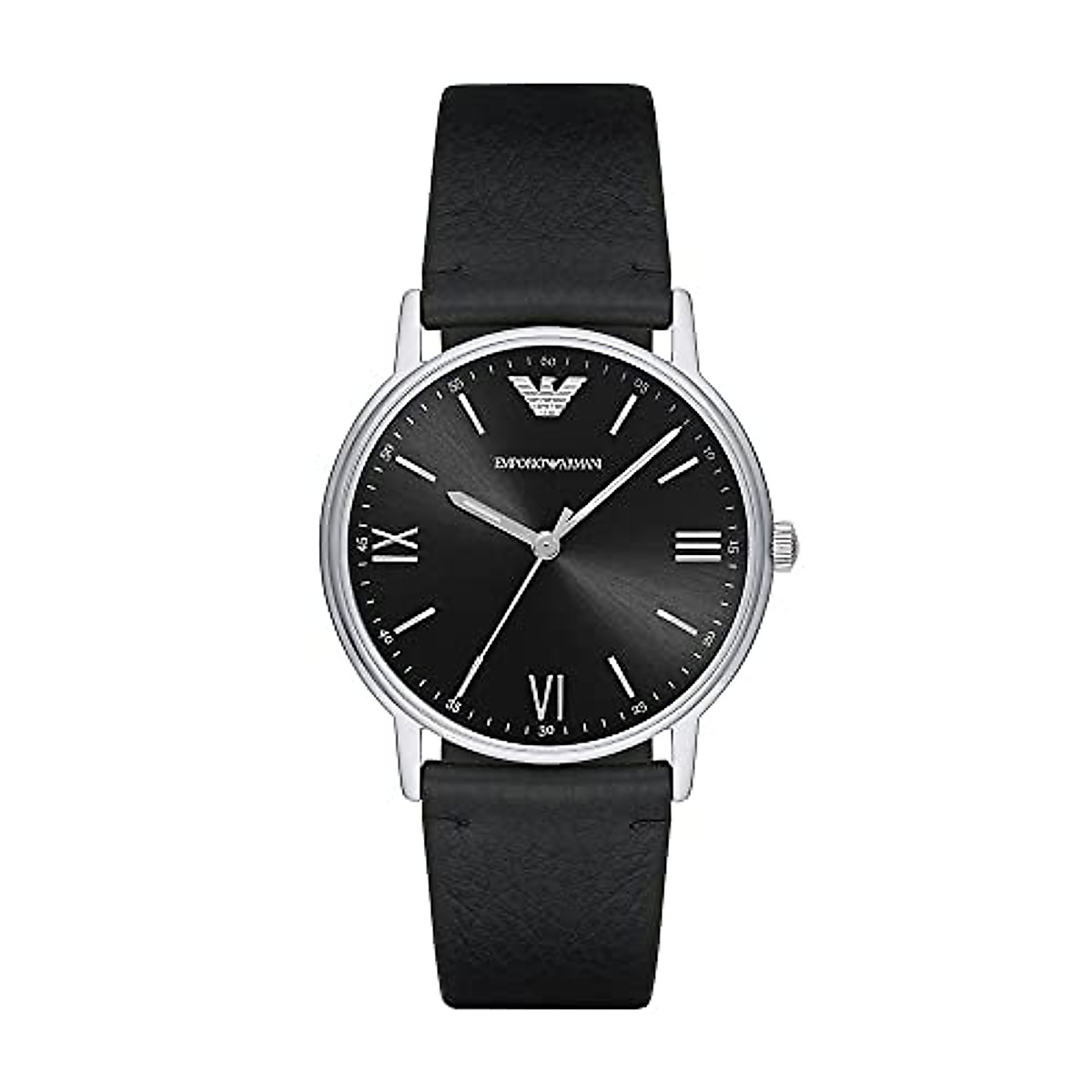 Emporio Armani Men's Stainless Steel Analog-Quartz Watch with Leather Calfskin Strap, Black, 22 (Model: AR11013)