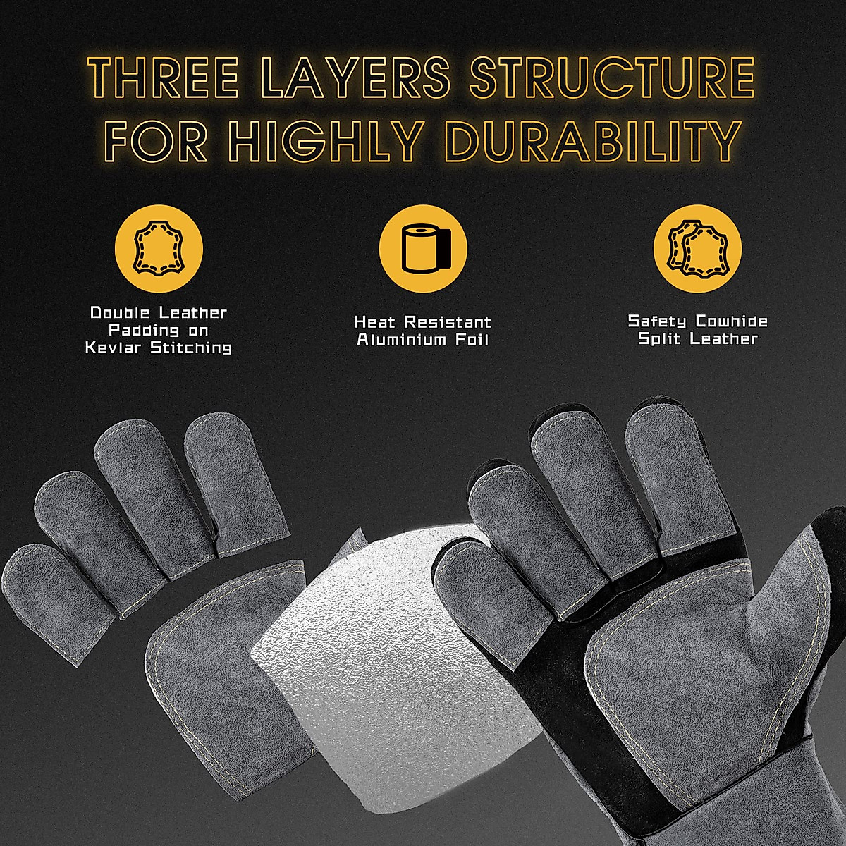 TOOLIOM 16 Inches 932℉ Welding Gloves for Mig/Stick Welding,Heat Fire Resistant Leather Forge with Kevlar Stitching Reinforced Thumb and Palm,Mitts for Welder/Oven/Grill/Pot Holder/Fireplace/Baking