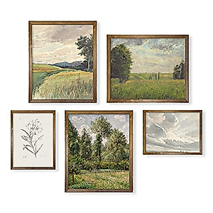 French Country Wall Art Decor - Boho Art Deco Victoria Picture Bathroom - Modern Farmhouse Kitchen Poster Print - Aesthetic Vintage Landscape Set - Sage Green Forest Tree Spring Summer Flower Sketch