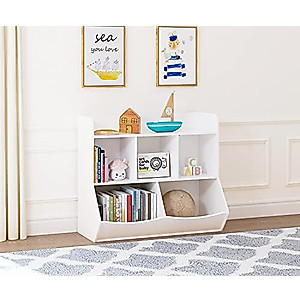 UTEX Toy Storage Organizer with Bookcase, Kid’s Multi Shelf Cubby for Books,Toys, Storage Organizer for Boys,Girls Play Room/Bedroom-White