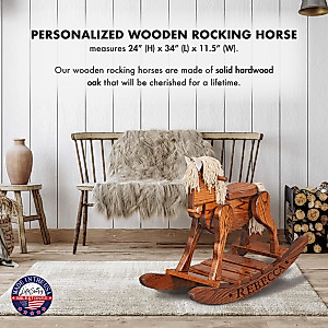 LifeSong Milestones Personalized Solid Oak Wooden Rocking Horse Butterfly Toy for Toddlers Children and Kids Housewarming Nursery Gift Handcrafted in The USA Size: Measures 34" L x 11.5" W x 24" H