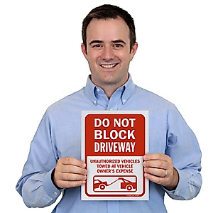 SmartSign (Pack of 5) 12 x 9 inch “Do Not Block Driveway - Unauthorized Vehicles Towed” Sign, Screen Printed, 10 mil Polystyrene Plastic, Red and White, Made in USA