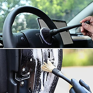 4 PCS Car Boars Hair Detailing Brushes Set, Interior Cleaning Dusting Brushes, Ultra- Soft Auto Detail Brush Perfect Automotive Exterior Cleaning Tool Emblems Wheels Upholstery Air Vents Leather Seat